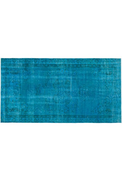 Bespoky Vintage Turkuaz 120x224 Cm Geleneksel Oryantal Yün Pamuk El Dokuma Alan Halısı