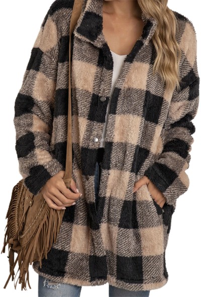 Farfi Kadınlar Için Kırmızı Renk Ekose Desen Peluş Kaban (Yurtdışından) (Yurt Dışından) Farfi Kadınlar Için Kırmızı Renk Ekose Desen Peluş Kaban (Yurtdışından) (Yurt Dışından)