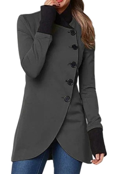 Farfi Kadınlar Için Uzun Kollu Çapraz Düğmeli Gri Renk Ceket (Yurtdışından) (Yurt Dışından)