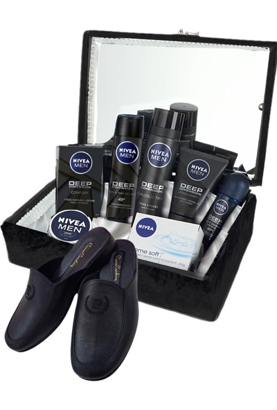 Güzellik Paketim Erkek Bakım Seti + Pierre Cardin Armalı Çeyiz Terliği - Aynalı Damat Çeyiz Bohça Nişan Seti