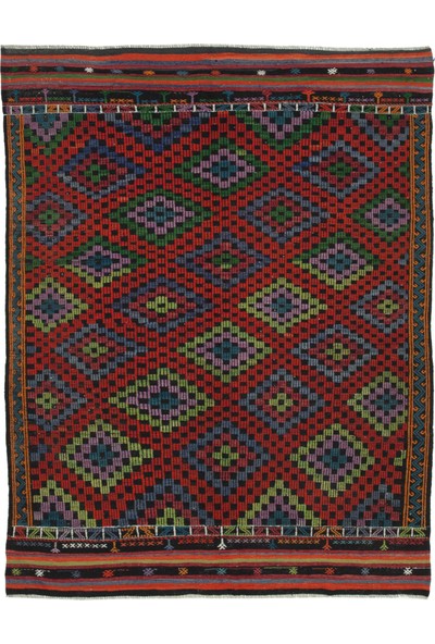 Bespoky Jijim 211x268 Cm Geometrik Keçi Yünü Pamuk El Dokuma Kilim Alan Halısı