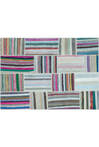 Bespoky Kilim Patchwork 160x220 Cm Patchwork Yün Pamuk El Dokuma Alan Halısı