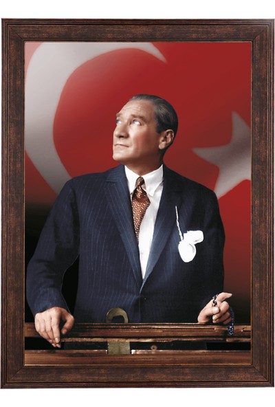 Tekin Özalit Bronz Çerçeveli Türk Bayraklı Atatürk Portresi