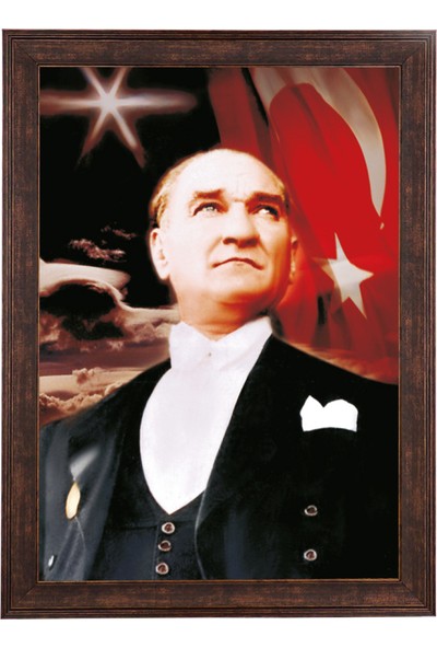 Tekin Özalit Bronz Çerçeveli Türk Bayraklı Atatürk Portresi