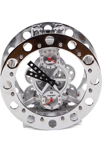 Özder İletişim Saat Çark Gümüş Masa Saati Dekoratif Ev Ofis Hediyelik
