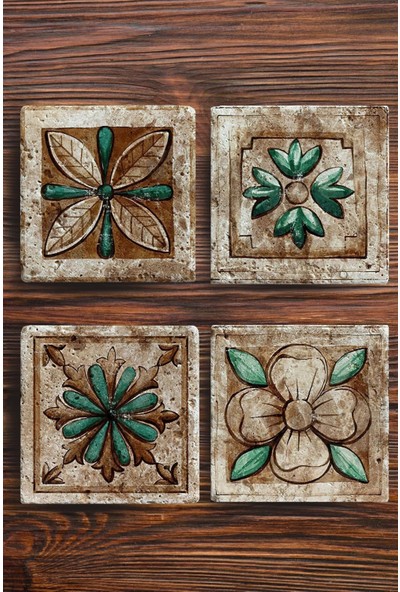 Begoloni Baskılı Doğal Taş Bardak Altlığı 4'lü Set 10X10X1 cm Begoloni Baskılı Doğal Taş Bardak Altlığı 4'lü Set 10X10X1 cm