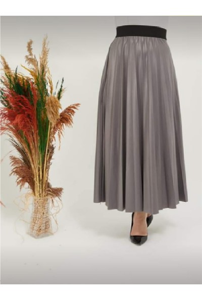DHN Deri Görünümlü Piliseli Etek