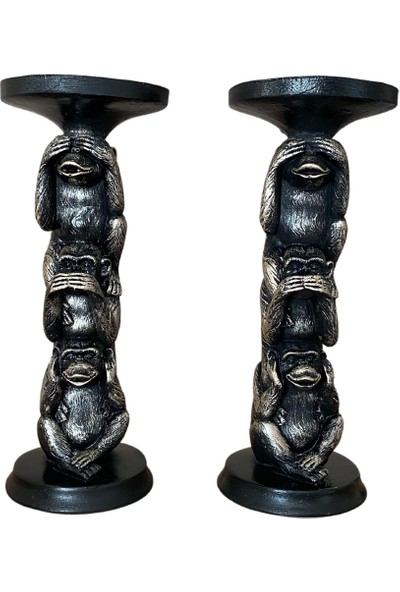 Tasarloxi Görmedim Duymadım Konuşmadım Dekoratif Polyester Malzemeden 3 Maymun Ikili Şamdan Tasarloxi Görmedim Duymadım Konuşmadım Dekoratif Polyester Malzemeden 3 Maymun Ikili Şamdan