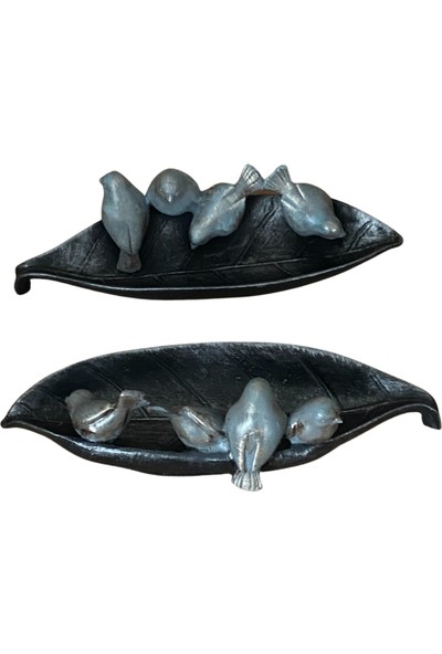 Tasarloxi Gri Renkli Dekoratif Ikili Kuşlu Biblo Tabak