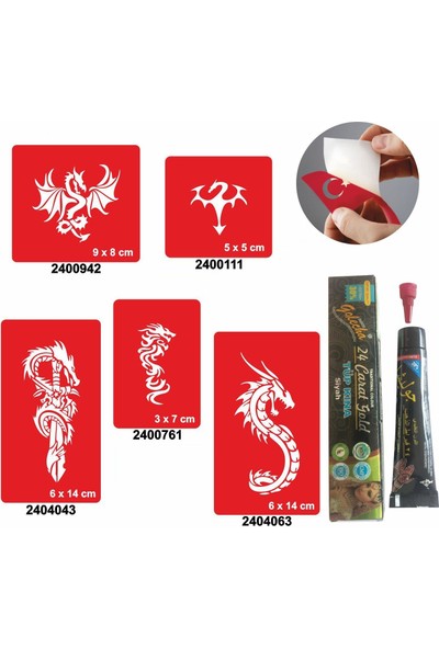 Alsepeteavm Dragon Ejderha Desenleri Hint Kınası ile Geçici Dövme