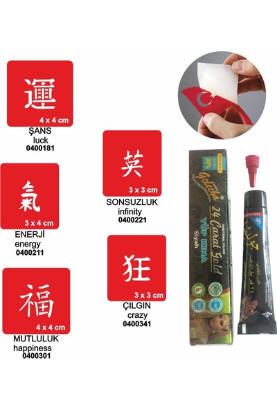 Alsepeteavm Çince Sloganlar Hint Kınası ile Geçici Dövme