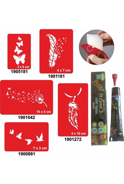 Alsepeteavm Kelebek ve Uçan Kuşlar Hint Kınası ile Geçici Dövme Seti