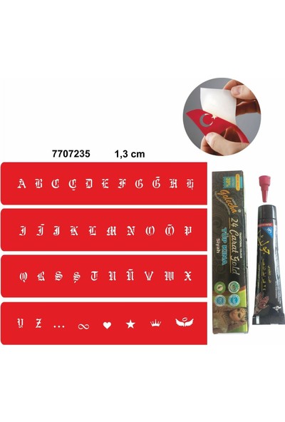 Alsepeteavm Alfabe Gotik Şerit Harfler Hint Kınası ile Geçici Dövme