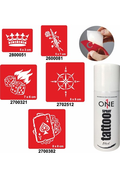 Alsepeteavm Rota Zar Şans Tattoo Geçici Dövme Seti Siyah Sprey ve 5 Desen