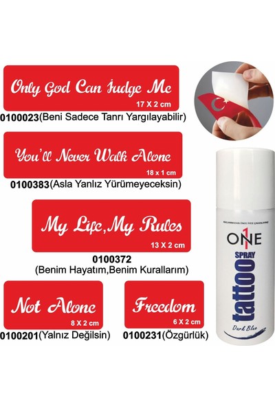 Alsepeteavm Benim Kurallarım Slogan Geçici Dövme Seti Dark Sprey ve 5 Desen
