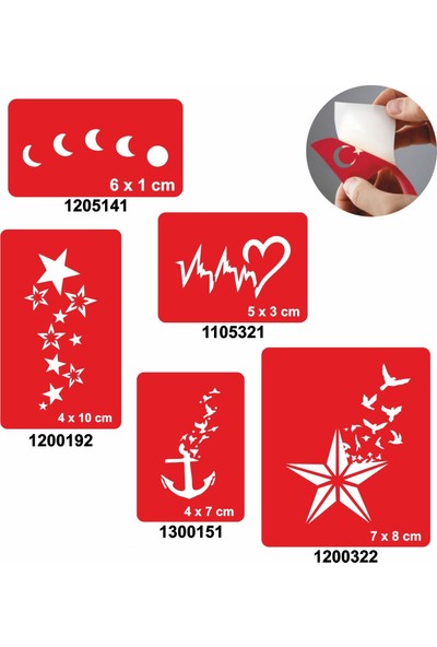 Alsepeteavm Kalp Çapa Yıldız Dövme Şablonu ve Kına Desenleri 5 Adet