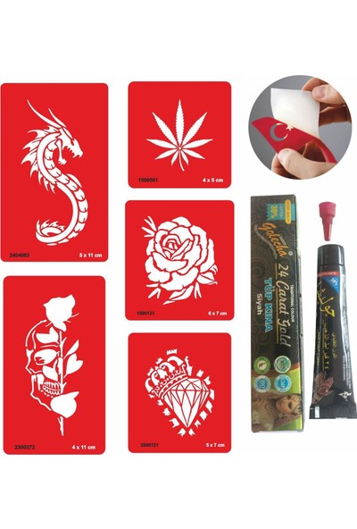 Alsepeteavm Taçlı Dragon Gül Hint Kınası ile Geçici Dövme