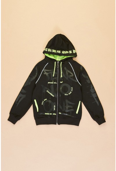 FullaModa Yazı Baskılı Şapkası File Detaylı Fermuarlı Çocuk Sweatshirt FullaModa Yazı Baskılı Şapkası File Detaylı Fermuarlı Çocuk Sweatshirt