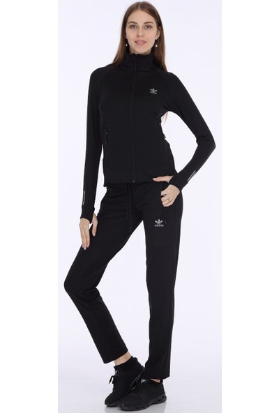 Adidas Siyah Dri-Fit Tam Fermuarlı Nefes Alan Slim Fit Kadın Eşofman Takımı