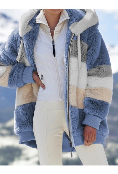 Djdama Kadın Mavi Kapşonlu Peluş Mont (Yurt Dışından)