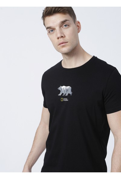National Geographic I-Claw Bisiklet Yaka Kısa Kollu Standart Kalıp Baskılı Siyah Erkek T-Shirt