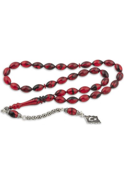 Silver ​gümüş Ay Yıldız Püskül Arpa Sıkma Kehribar Tesbih