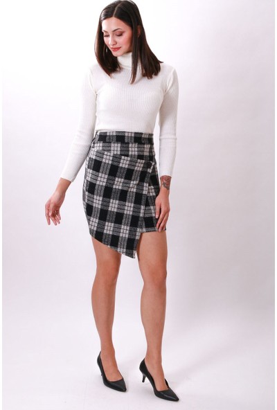 Euromoda Gri Tek Düğmeli Etek