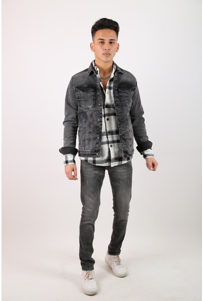 Big Gastino Likralı Siyah Kar Yıkama Arka Baskılı Kot Ceket Big Gastino Likralı Siyah Kar Yıkama Arka Baskılı Kot Ceket