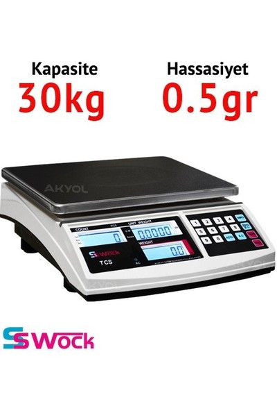 Swock Tcs-A 30K Dijital Hassas Sayıcı Terazi - Hassasiyet: 0.5 Gr. Max: 30 Kg.