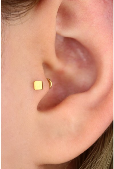 Takıconcept Tragus Çelik Kare Piercing Gold Renk