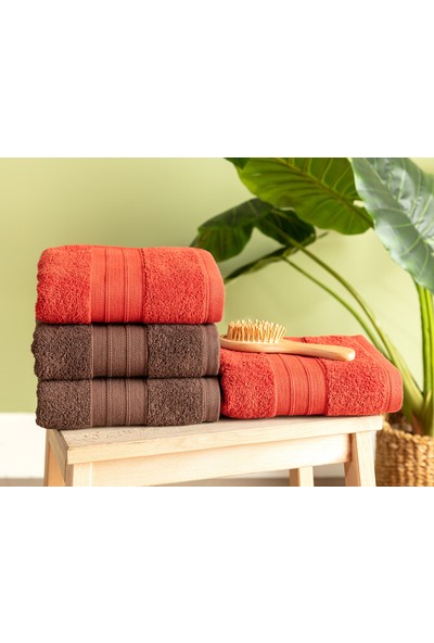 Madame Coco Fabrice Düz 4'lü Yüz Havlu Seti - Kahverengi/kiremit Madame Coco Fabrice Düz 4'lü Yüz Havlu Seti - Kahverengi/kiremit
