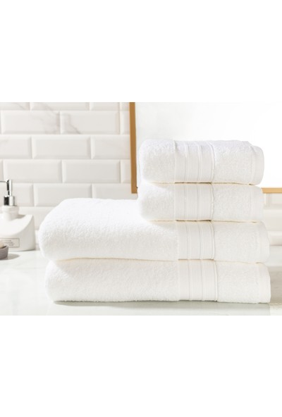 Madame Coco Fabrice Düz 4'lü Banyo Havlu Seti - Beyaz Madame Coco Fabrice Düz 4'lü Banyo Havlu Seti - Beyaz