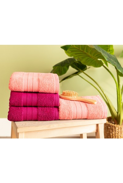 Madame Coco Fabrice Düz 4'lü Yüz Havlu Seti - Koyu Pembe/fuşya