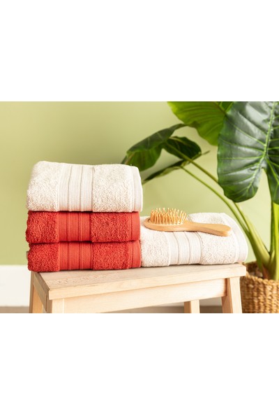 Madame Coco Fabrice Düz 4'lü Yüz Havlu Seti - Kiremit/taş Madame Coco Fabrice Düz 4'lü Yüz Havlu Seti - Kiremit/taş