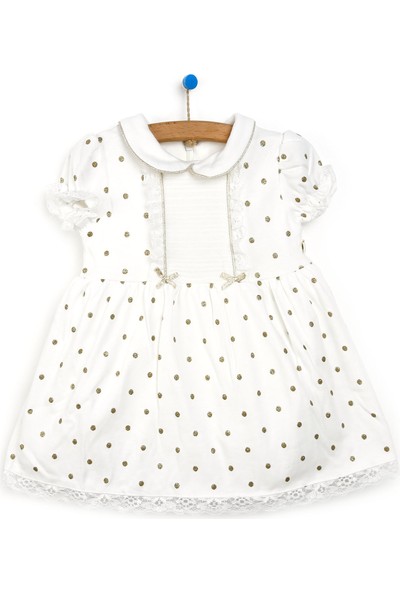 Mymio Yaz Kız Bebek Puanlı Interlok Kısa Kol Bebe Yaka Tek Elbise