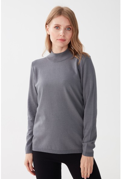 Desen Triko Kadın Likralı Uzun Kol Basic Yarım Balıkçı Bluz Gri Desen Triko Kadın Likralı Uzun Kol Basic Yarım Balıkçı Bluz Gri