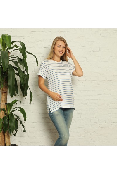 Baby Mom Babymom Çizgili Hamile Kısa Kol Tshirt