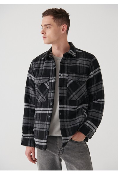 Mavi Kareli Gri Ceket