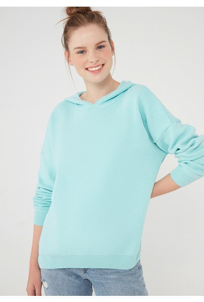 Mavi Kadın Kapüşonlu Mavi Kazak 171483-34852