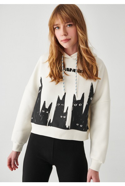 Mavi x Istanbul Cihangir Kedisi Baskılı Beyaz Sweatshirt