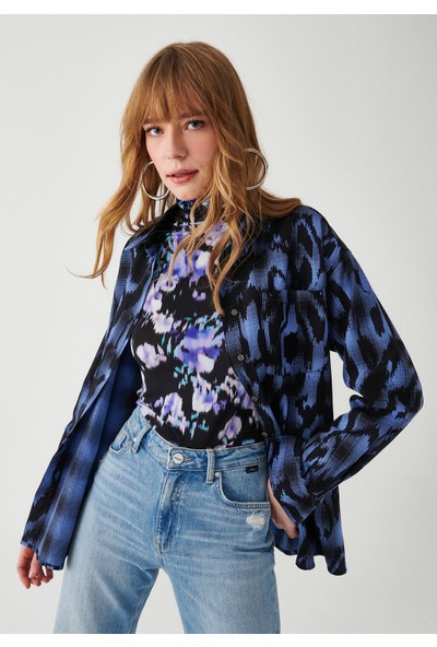 Mavi Kadın Mavi X İstanbul İkat Desenli Oversize Gömlek 1210082-81196