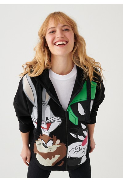 Mavi Looney Tunes Baskılı Siyah Sweatshirt