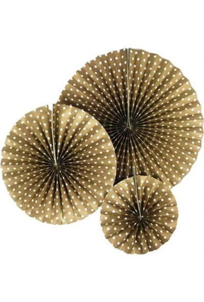 Organizasyon Pazarı 3 Boy Yelpaze Doğum Günü Süsü Sarı Renk Beyaz Puantiyeli Tavan Süsü