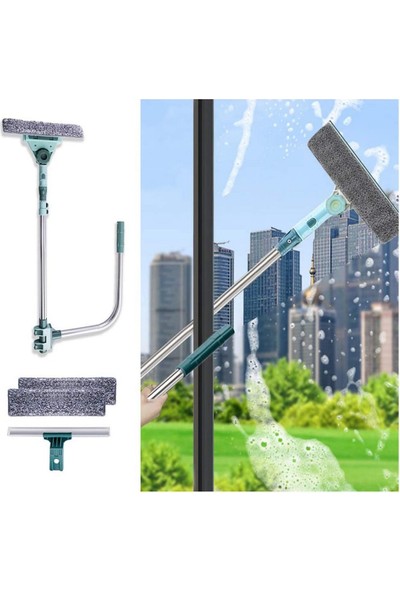 Selldey Yüksek Katlı Pencere Teleskopik Döner Başlıklı U Şeklinde Cam Silecek Mopu 360