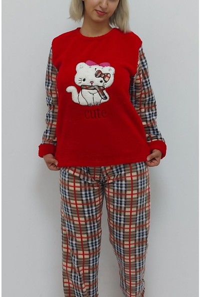Kostüm Sarayı Kedi Desenli Pijamatakımı Kırmızı