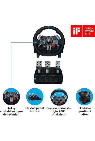 Logitech G G29 Ps5, Ps4 ve Pc ile Uyumlu Driving Force Yarış Direksiyonu Logitech G G29 Ps5, Ps4 ve Pc ile Uyumlu Driving Force Yarış Direksiyonu