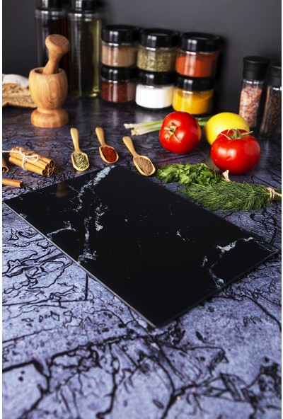 Vip Gross Kırılmaz Cam Kesim Tahtası Panosu 20 x 30 cm Siyah Mermer