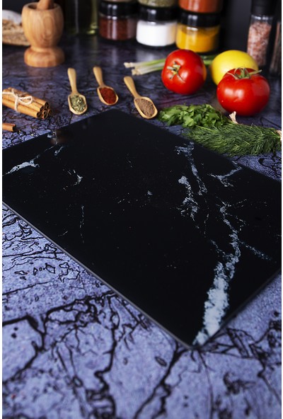 Vip Gross Kırılmaz Cam Kesim Tahtası Panosu 25 x 35 cm Siyah Mermer
