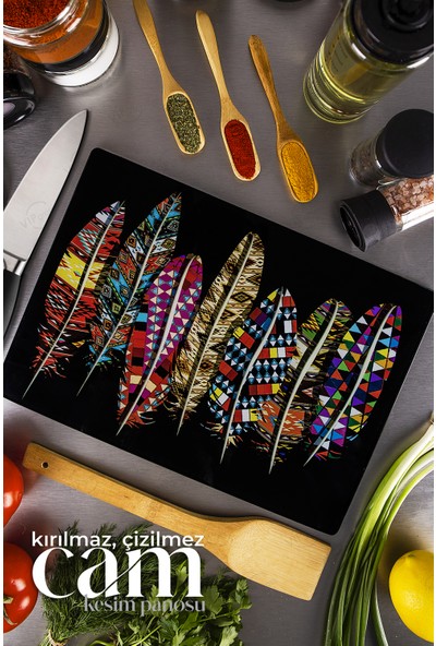 Vip Gross Kırılmaz Cam Kesim Tahtası Panosu 25 x 35 cm Kuş Tüğü
