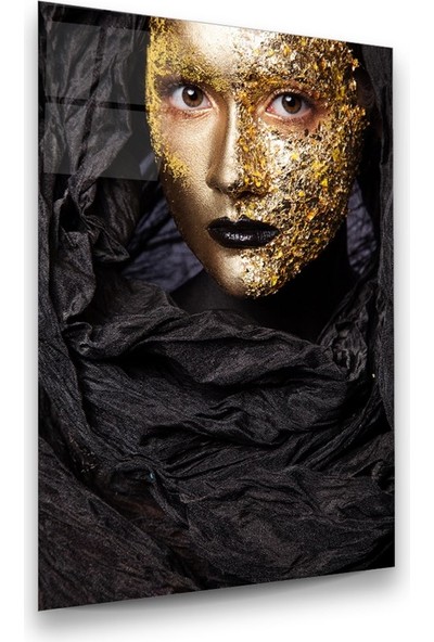 Glass Art Kadın ve Altın Yüz Manipülasyon Dikey Cam Tablo
